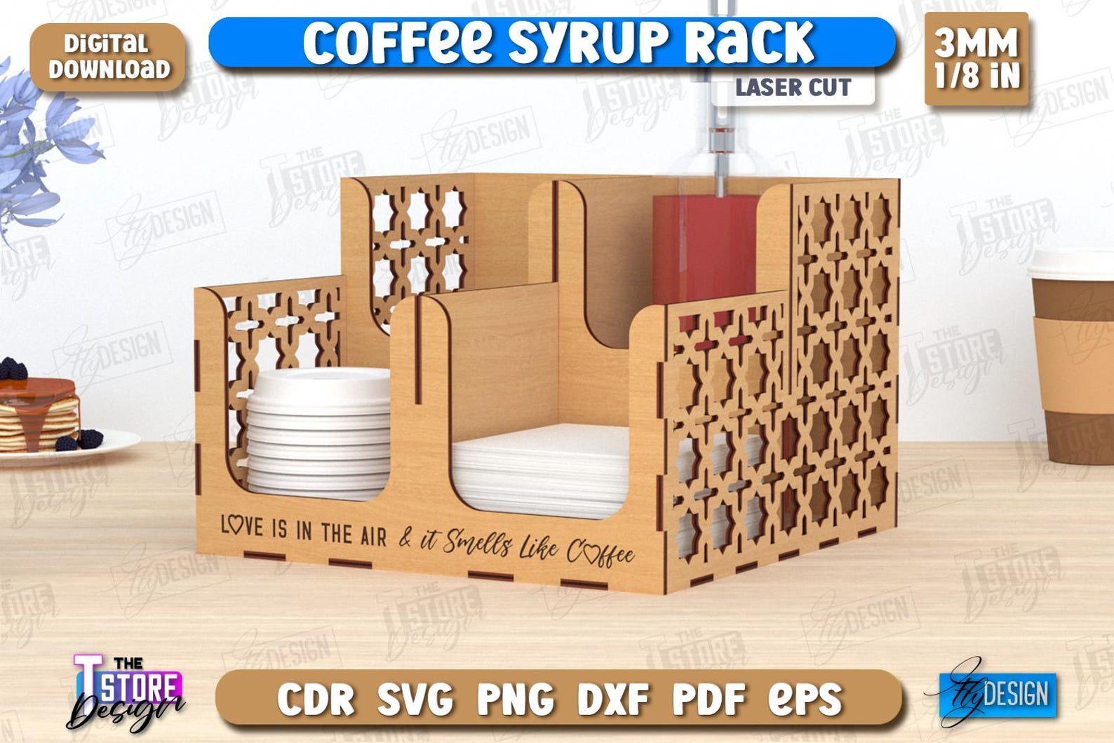 Coffee Syrup Racks Laser Cut Bundle, 3D Coffee Bar Boxes SVG, Desktop ...
