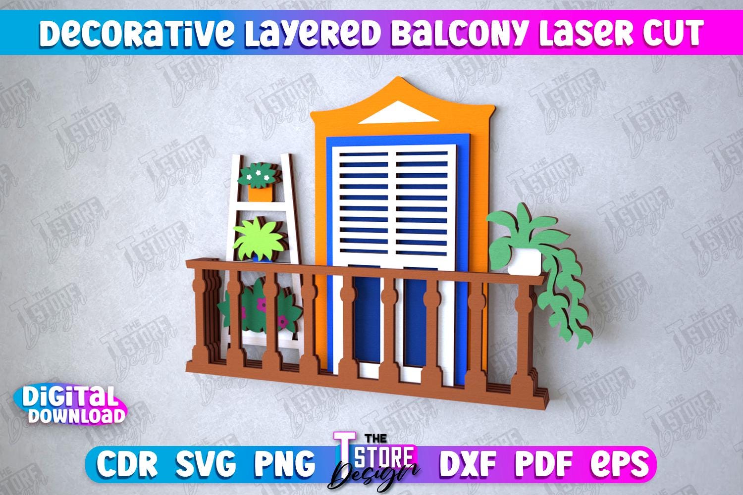 3D Decorative Balconies Laser Cut Bundle, Layered Svg Balcony With ...