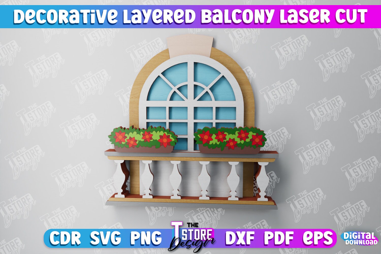 3D Decorative Balconies Laser Cut Bundle, Layered Svg Balcony With ...
