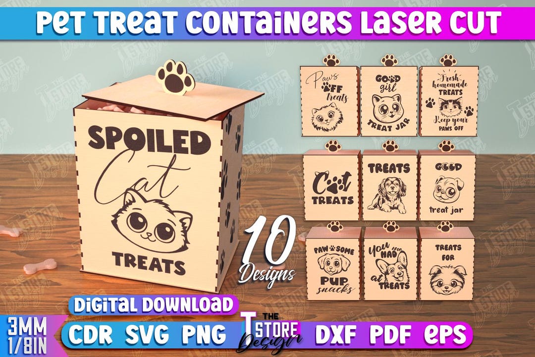 3D Pets Food Containers Laser Cut Bundle, Wooden Food Holder, Pet ...