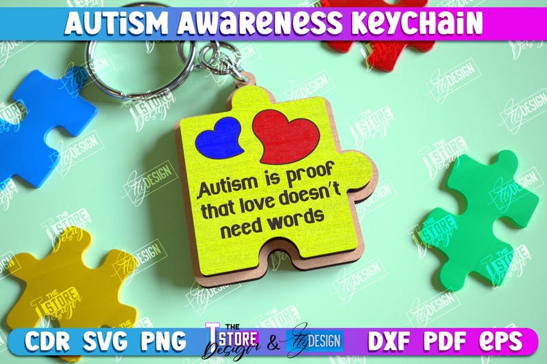 Autism Awareness Keychain Laser Cut Bundle, Wooden Puzzle Piece, 3d ...