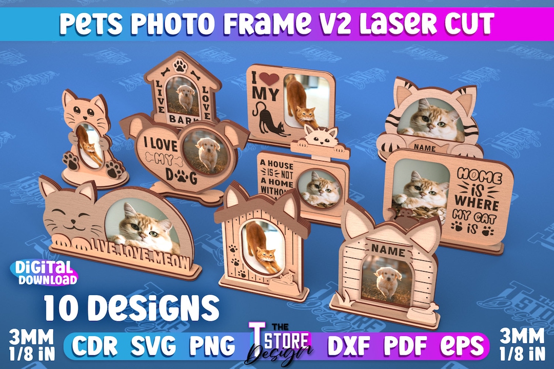 Pets Photo Frame Laser Cut Bundle | Dog Photo Frame SVG Design | Cat ...