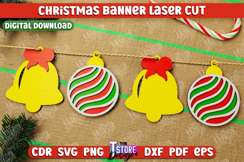 3D Christmas Banners Laser Cut Bundle, Xmas Layered Garland Laser Cut ...