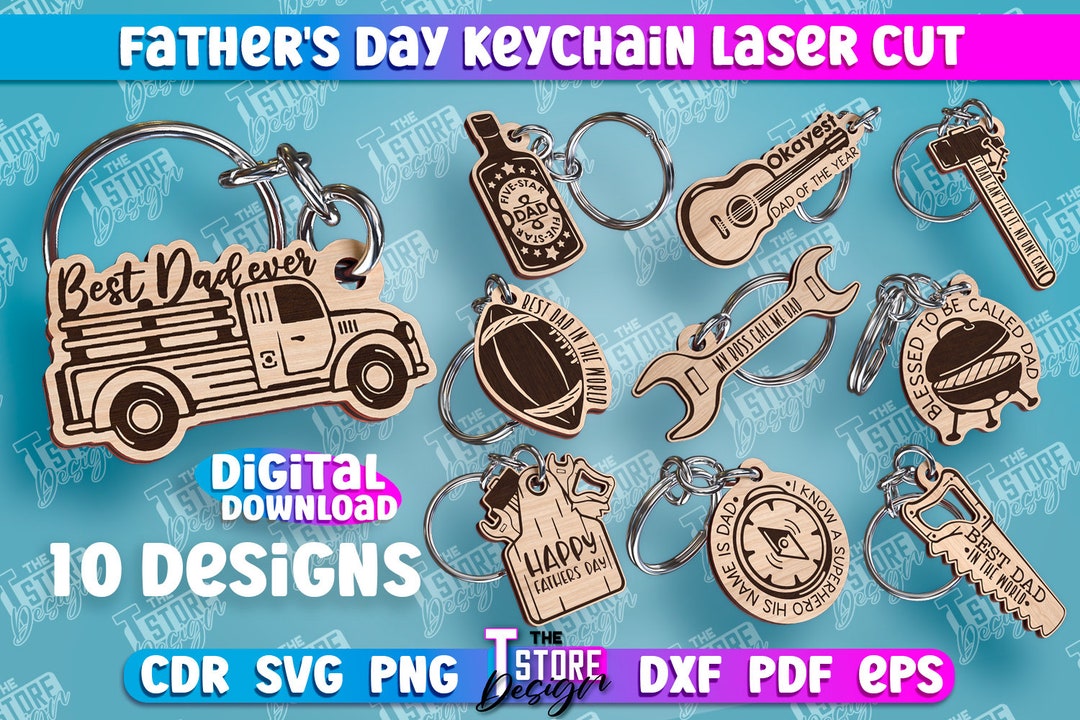 Father's Day Keychain Laser Cut Bundle | Dad Gift Lasercut SVG | Tool ...