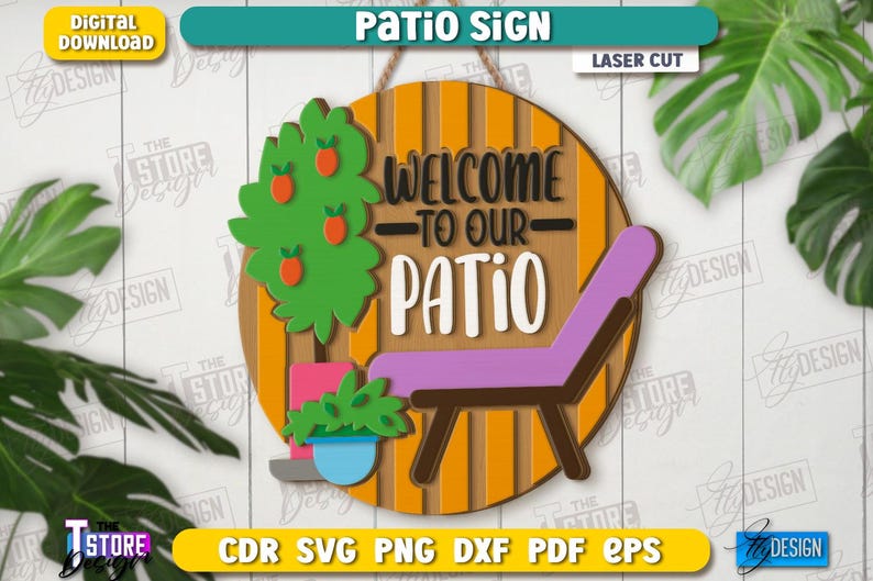 Patio Signs Laser Cut Bundle, Summer Patio Door Signs, Round Door ...