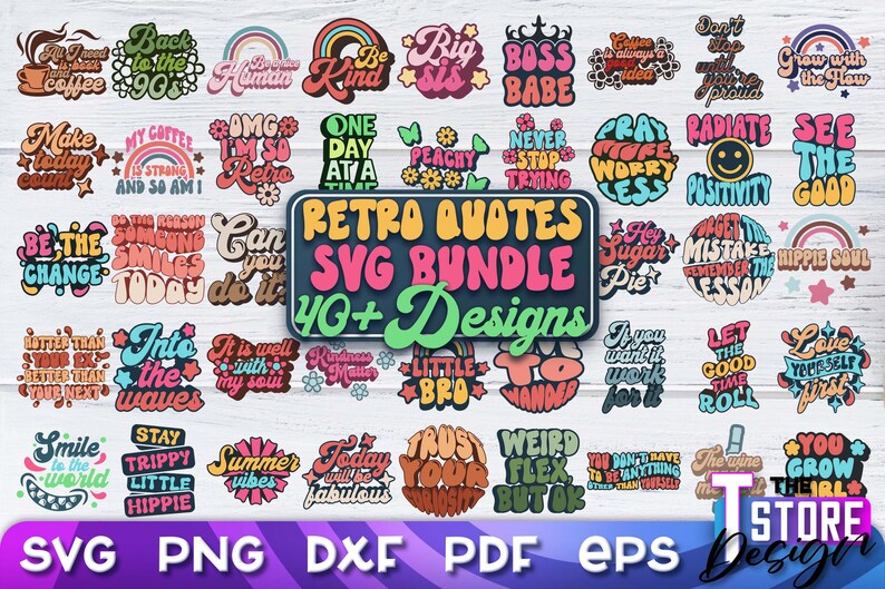 Retro Quotes SVG Bundle Retro Hippie SVG Vintage SVG V.2 - Etsy