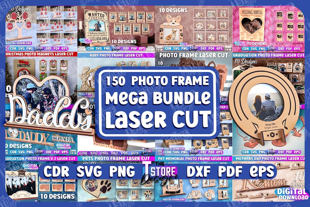 Photo Frame Laser Cut Super Mega Bundle, 150 Engraved Photo Frame ...