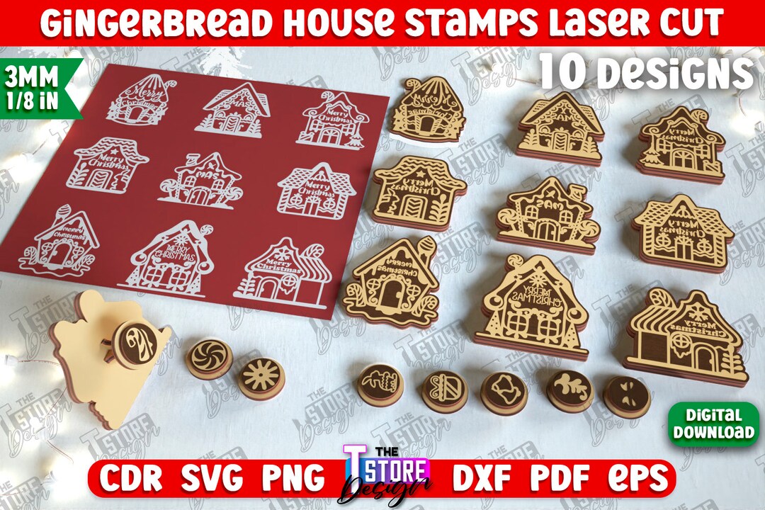 Gingerbread House Stamps Laser Cut Bundle, Book Stamps Lasercut, Custom ...