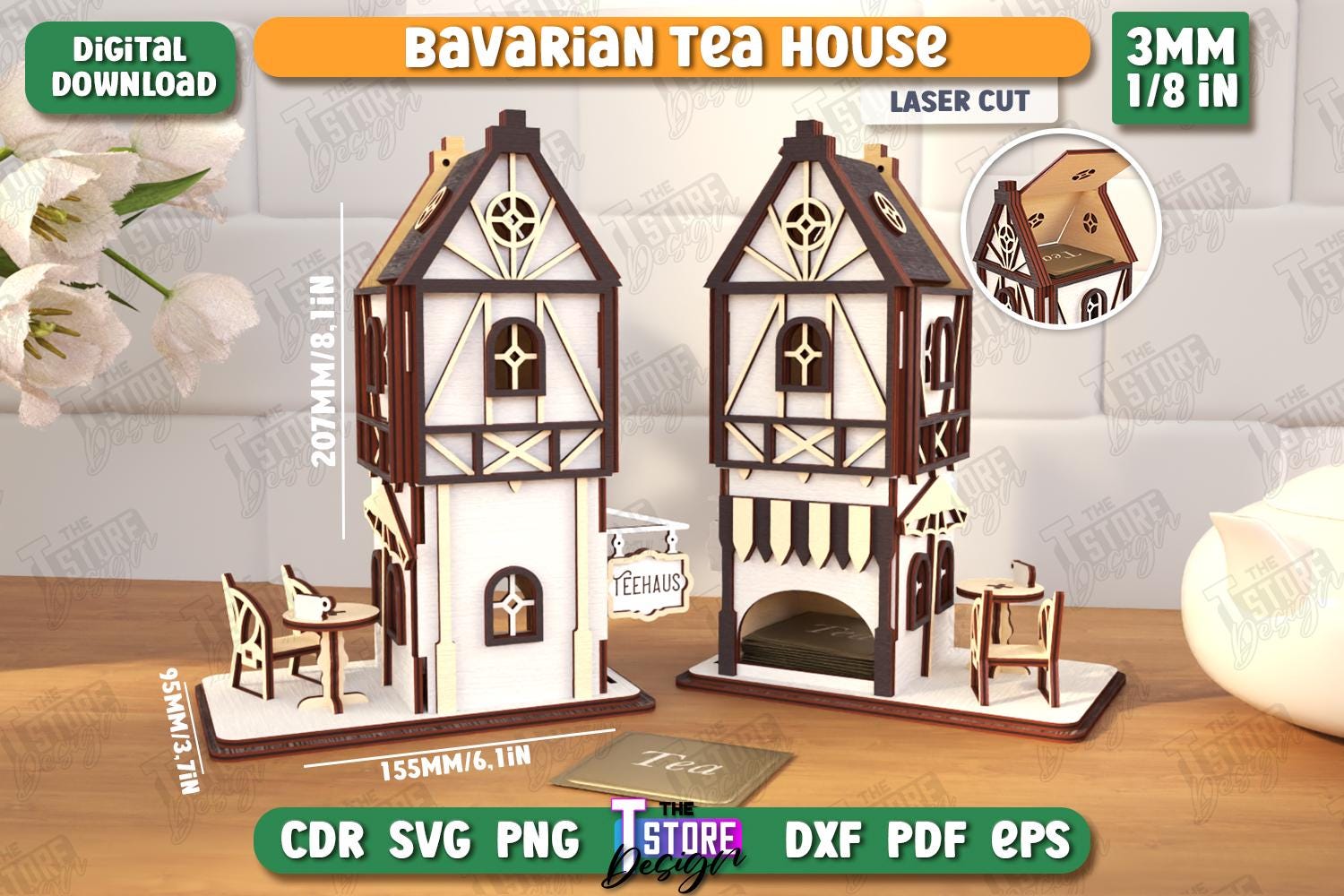 Bavarian Tea Houses Laser Cut Bundle, Tea Bag Dispenser, Bavarian House ...