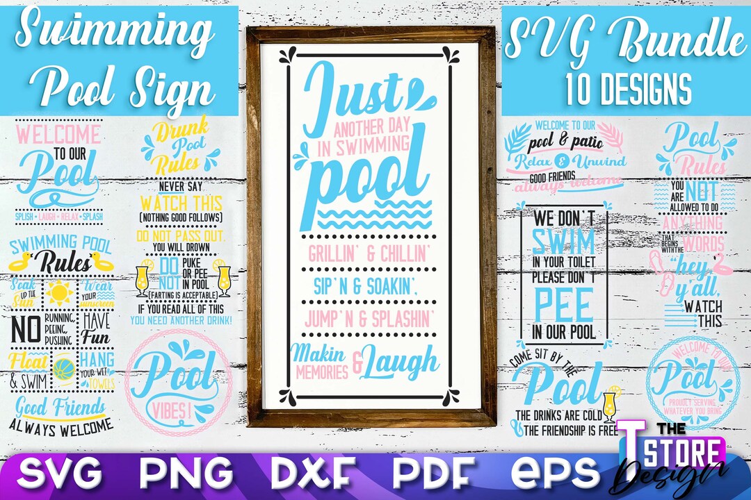 Swimming Pool Sign SVG Bundle | Summer Quotes Design | Summer Sign ...