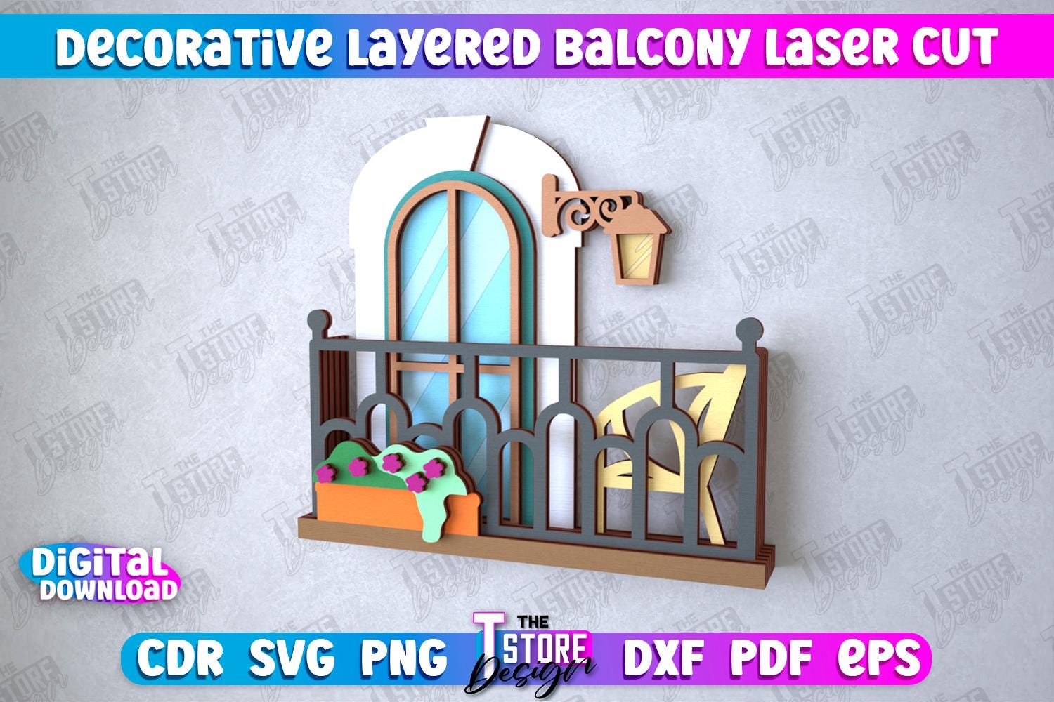3D Decorative Balconies Laser Cut Bundle, Layered Svg Balcony With ...