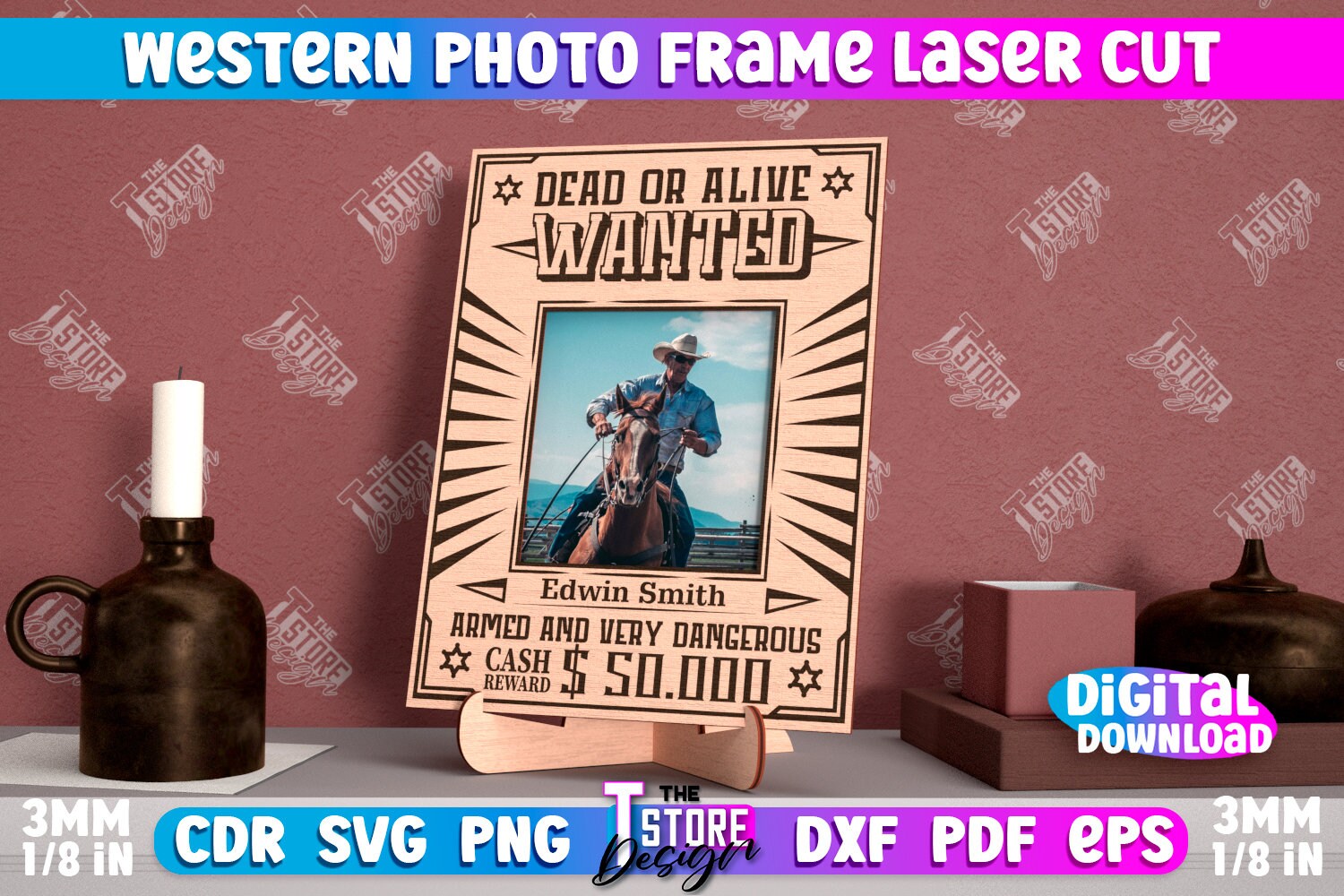 Western Photo Frame Laser Cut Bundle, Wanted Sign Photo Frame Laser Cut ...