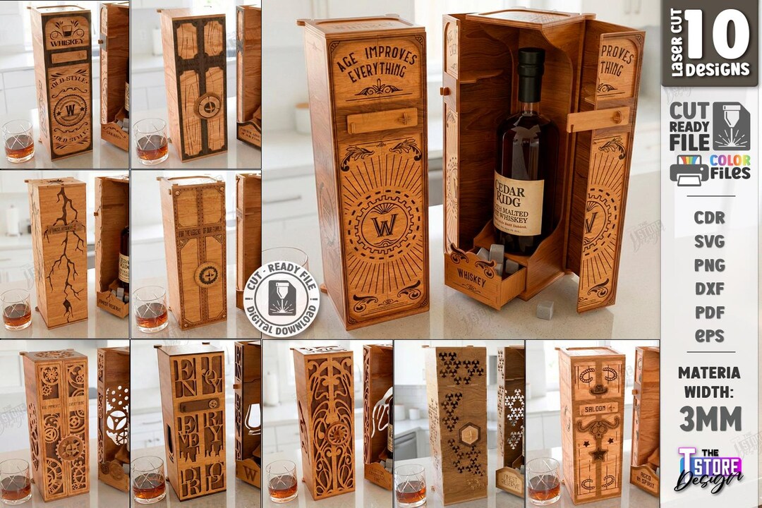 3d Wooden Whiskey Gift Box Laser Cut Bundle, Personalized Gift Box ...
