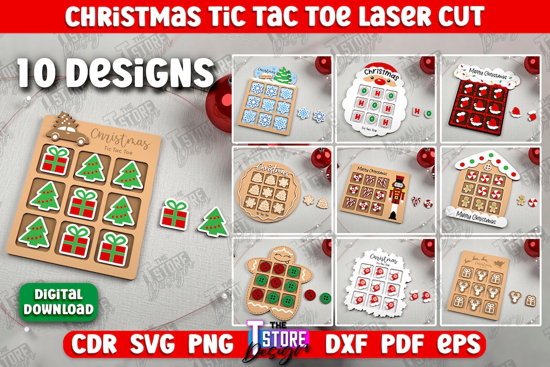 Christmas Tic Tac Toe Laser Cut Bundle, Tic Tac Hohoho SVG, Christmas ...