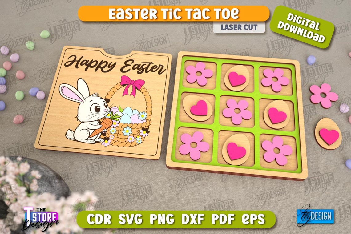 Easter Tic Tac Toe Laser Cut Bundle, Happy Easter Tic Tac Toe Svg ...
