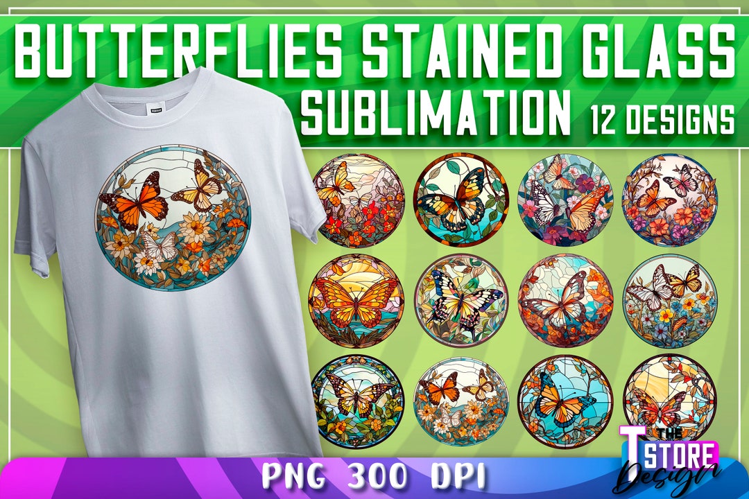 Butterflies Stained Glass Sublimation PNG Bundle Glass Butterfly ...