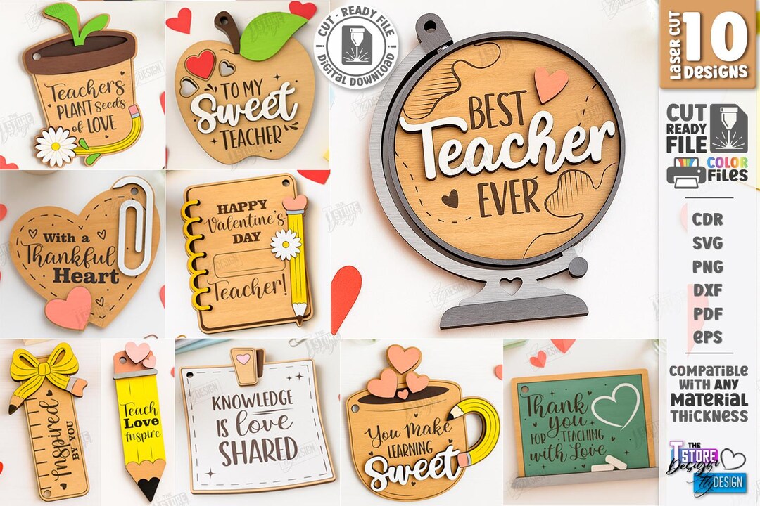 3d Valentine's Day Teacher Gift Laser Cut Bundle, Valentines Quotes Svg ...
