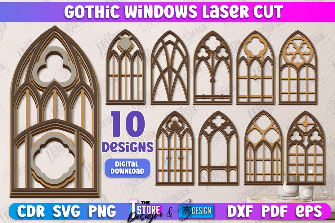 Gothic Windows Laser Cut Bundle, 3d Gothic Frames Laser Cut, Window Cut ...