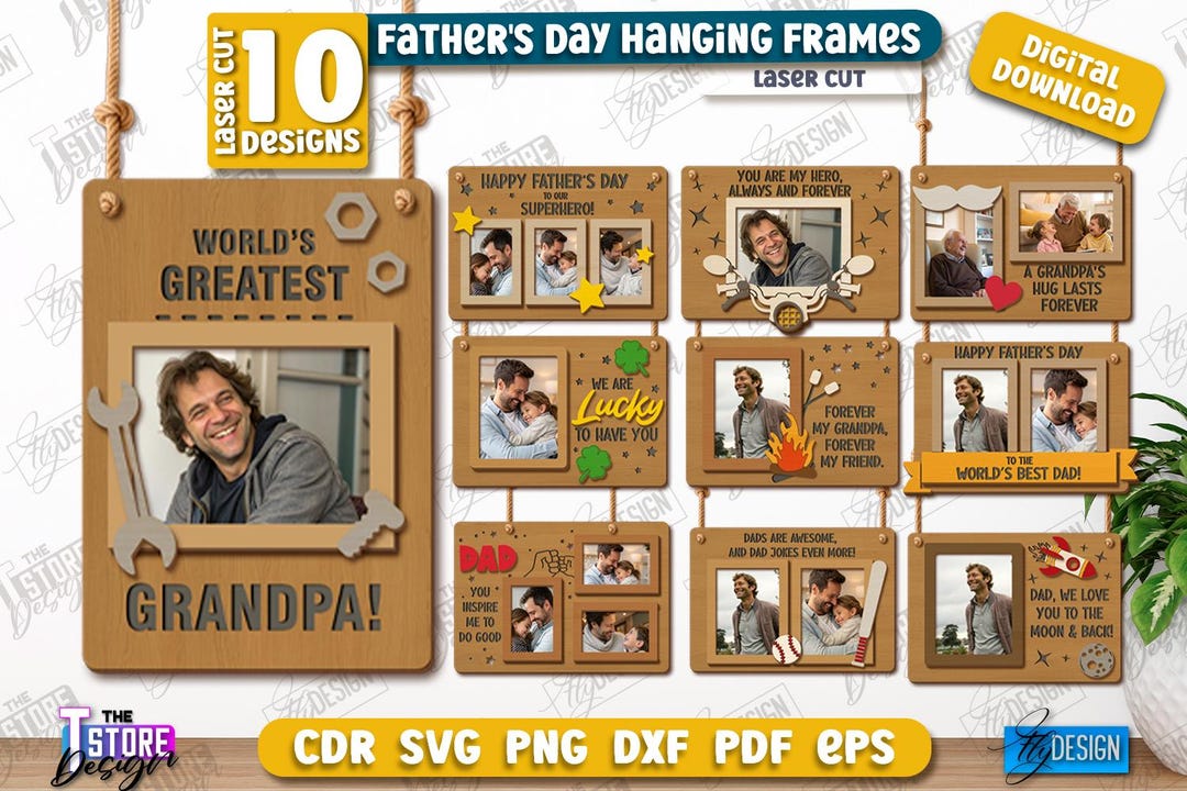 Father's Day Hanging Photo Frames Laser Cut Bundle, 3D Father's Day ...