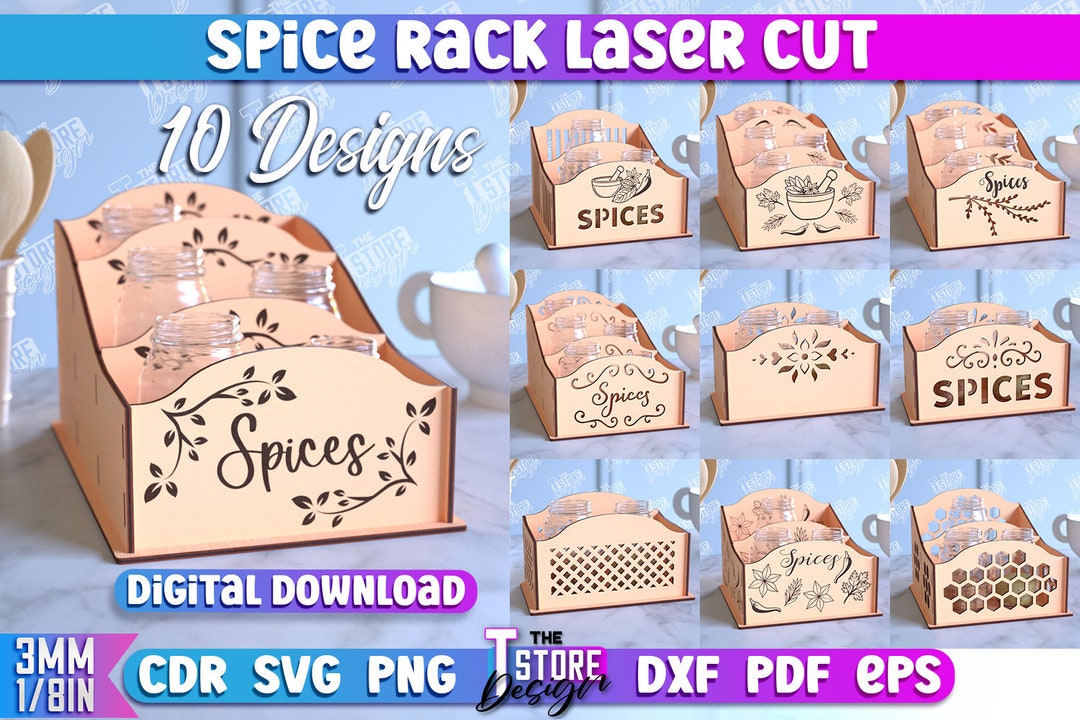 Spice Rack Laser Cut, Spice Organizer Laser Cut, Wooden Spice Storage ...