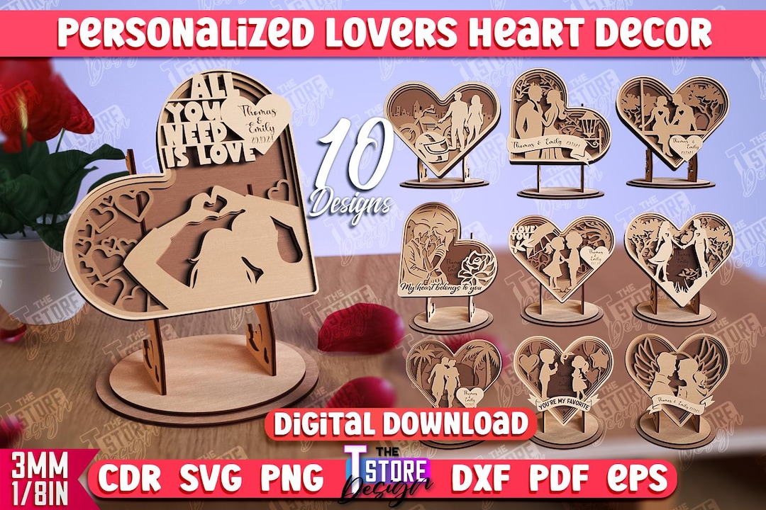 Personalized Couples Heart Decor Laser Cut Bundle, Wedding Decor ...