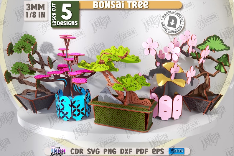3d Bonsai Tree Laser Cut Bundle, Sakura Plant Decor Svg, Multilayered ...
