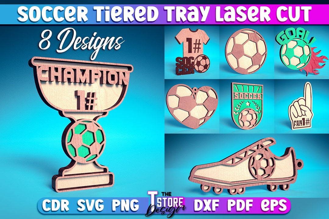 Soccer Tiered Tray Laser Cut SVG Bundle | Sport Tiered Tray SVG Design ...