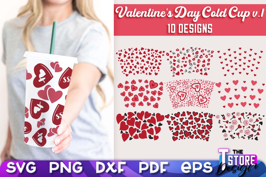 Valentine's Day Cold Cup SVG Bundle | Valentine 24 Oz Design | Heart ...