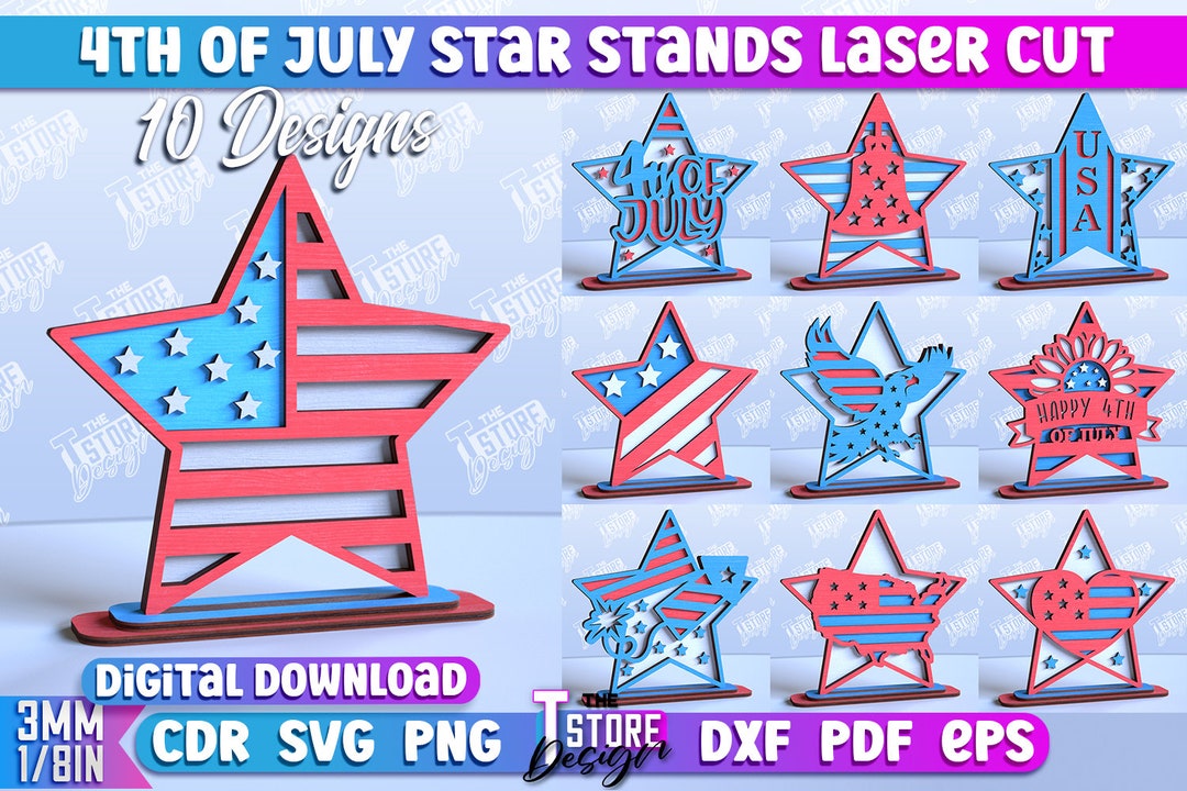 4th of July Star Stands Lasercut | 3D Standing Stars | Patriotic Star ...