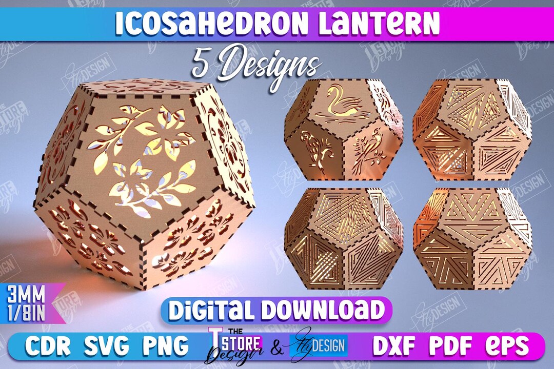 Icosahedron Lantern Lasercut, Wood Triangle Shadow Lamp, Tea Light ...