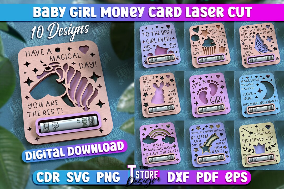 Baby Girl Money Card Lasercut Bundle, It's a Girl Money Holder, 3d Kids ...