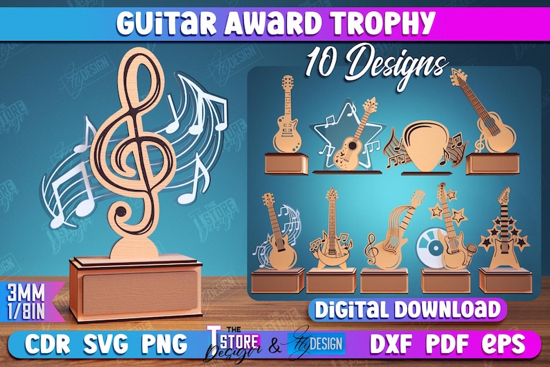 Guitar Award Trophy Laser Cut SVG Bundle, Guitar Acrylic Award Trophy ...