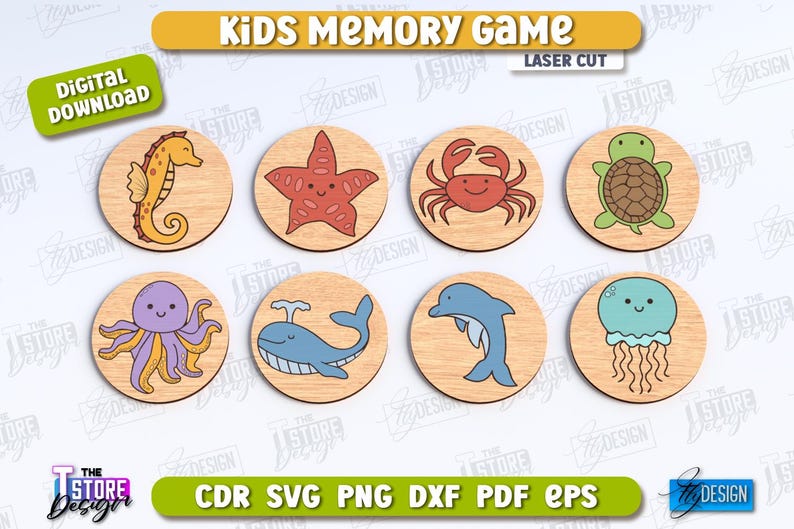 Kids Memory Game Laser Cut, Sea Animals, Board Kids Game, Matching Game ...