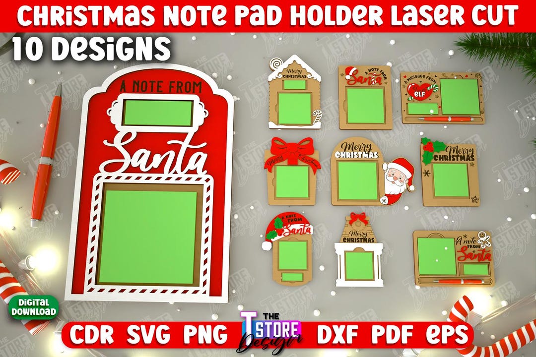 Christmas Note Pad Laser Cut SVG Bundle | Santa's Sticky Note Holder ...