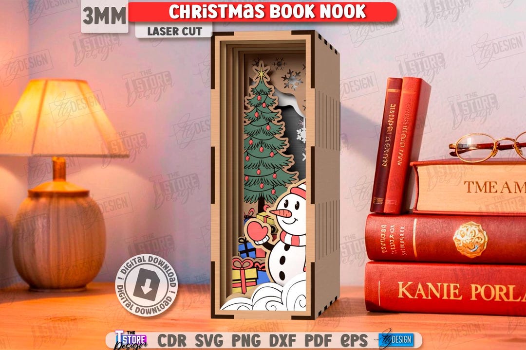 3d Christmas Snowman Book Nook Laser Cut Design, Shelf Sitters Svg ...