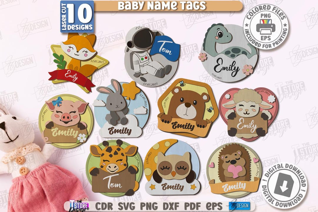 3d Baby Name Tags Laser Cut Bundle, Baby Name Sign Svg, Kids Name Sign ...