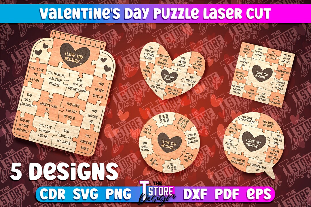 Valentine's Day Puzzle Laser Cut SVG | Wooden Love SVG Puzzle | Couple ...