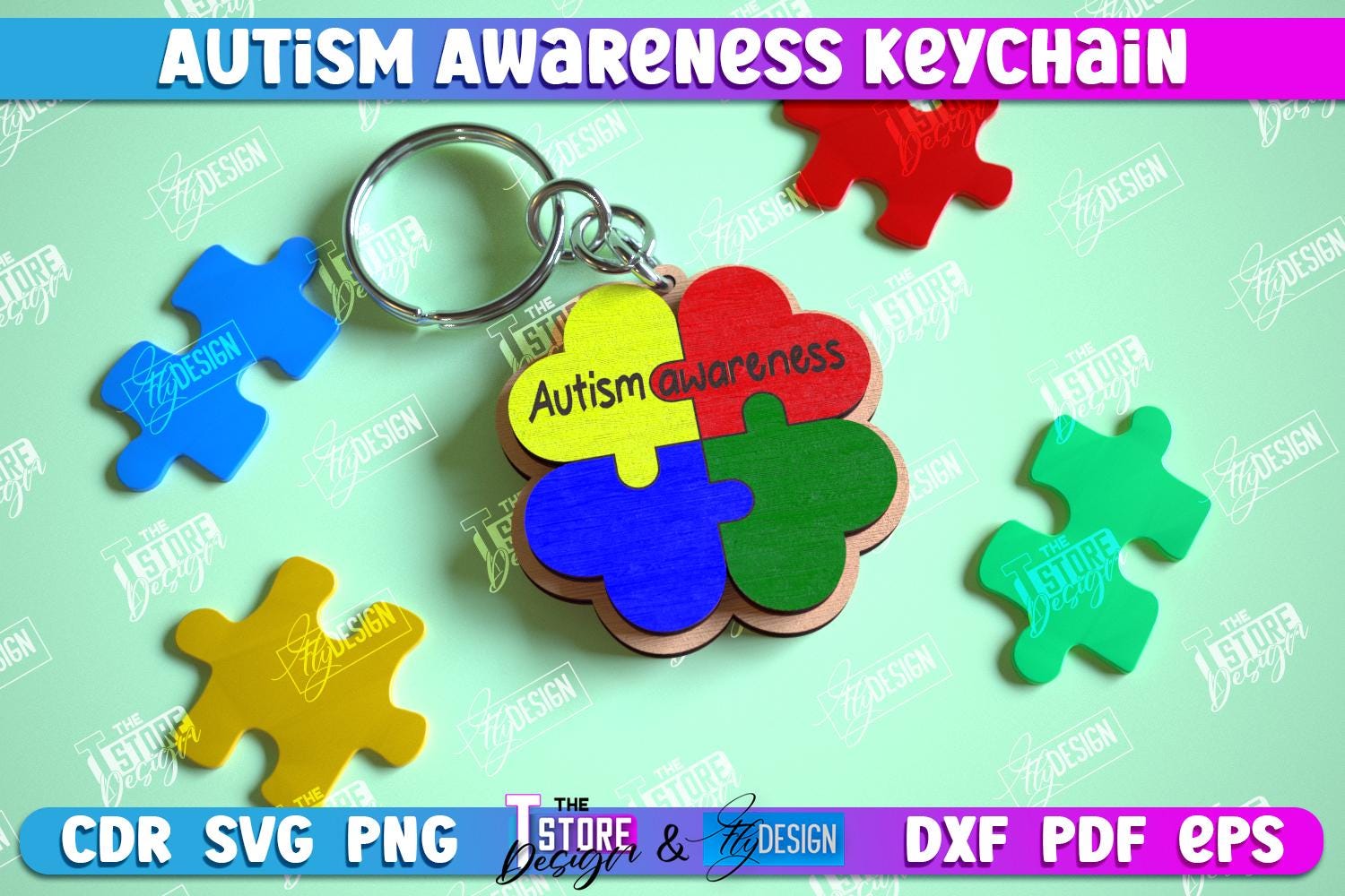 Autism Awareness Keychain Laser Cut Bundle, Wooden Puzzle Piece, 3d ...