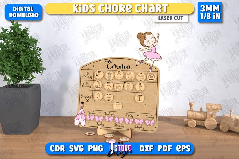 Kids Chore Chart Lasercut Bundle, Personalized Responsibility Board, to ...