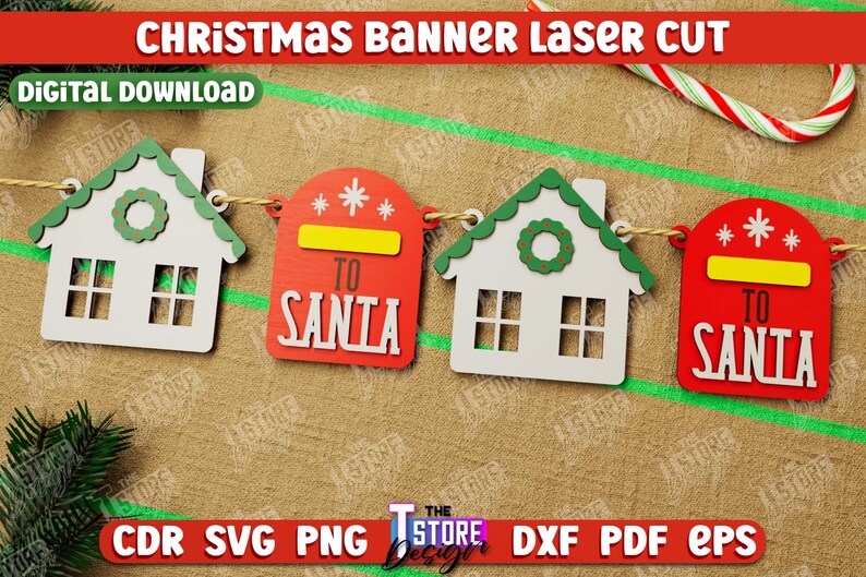 3D Christmas Banners Laser Cut Bundle, Xmas Layered Garland Laser Cut ...