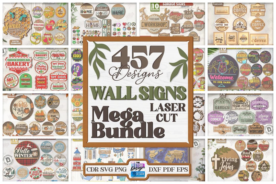 457 Wall Signs Laser Cut Mega Bundle, 3d Round Signs Svg, Seasonal ...