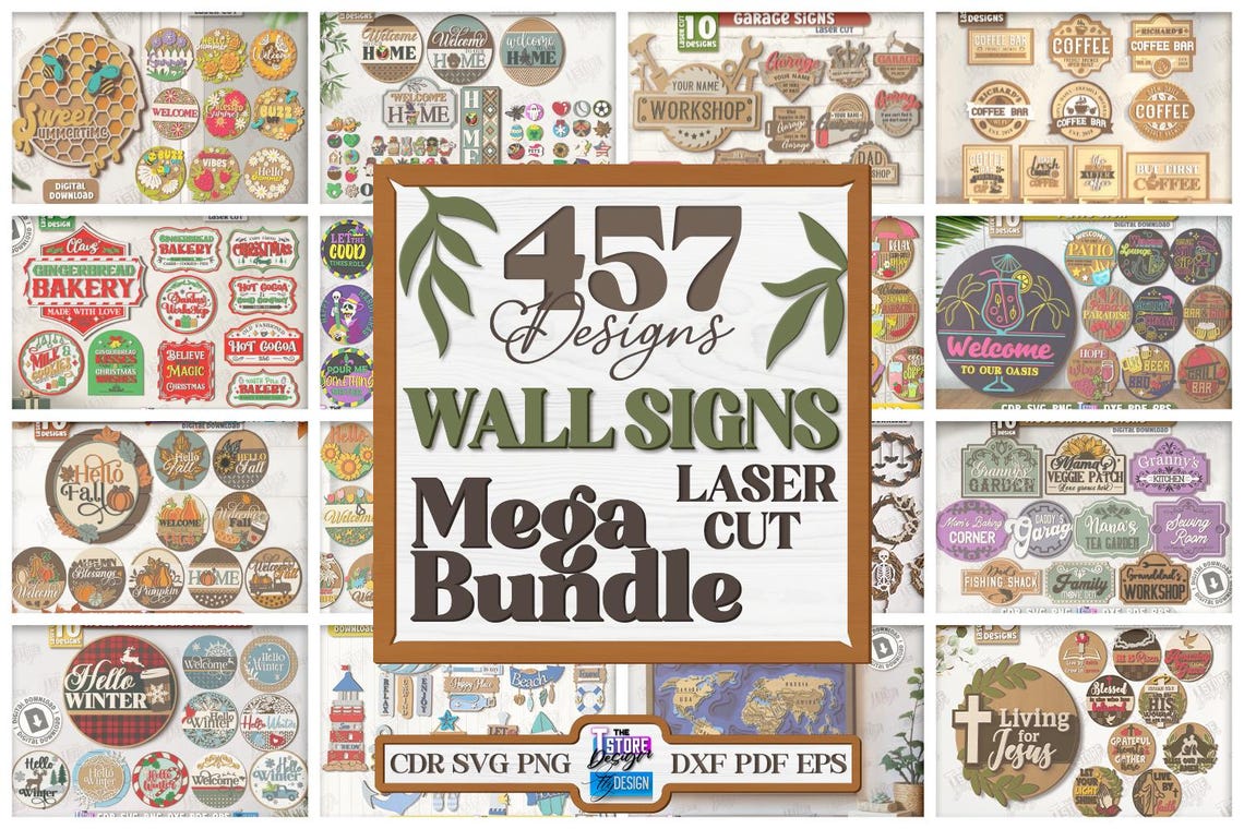 457 Wall Signs Laser Cut Mega Bundle, 3d Round Signs Svg, Seasonal ...