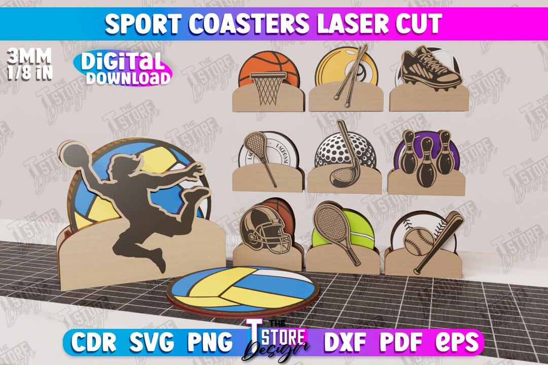 Sport Cup Coasters Laser Cut Bundle | Football Coaster Set Laser Cut ...