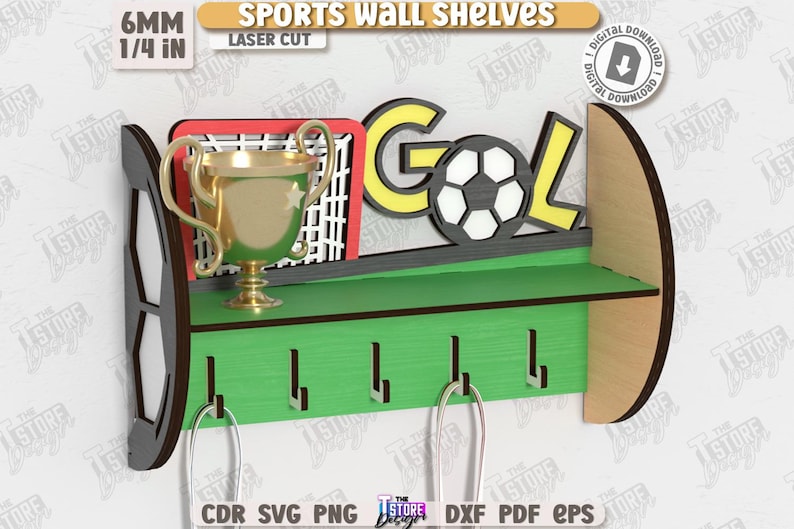 3d Sports Wall Shelf Laser Cut Bundle, Decorative Kids Shelves Laser ...