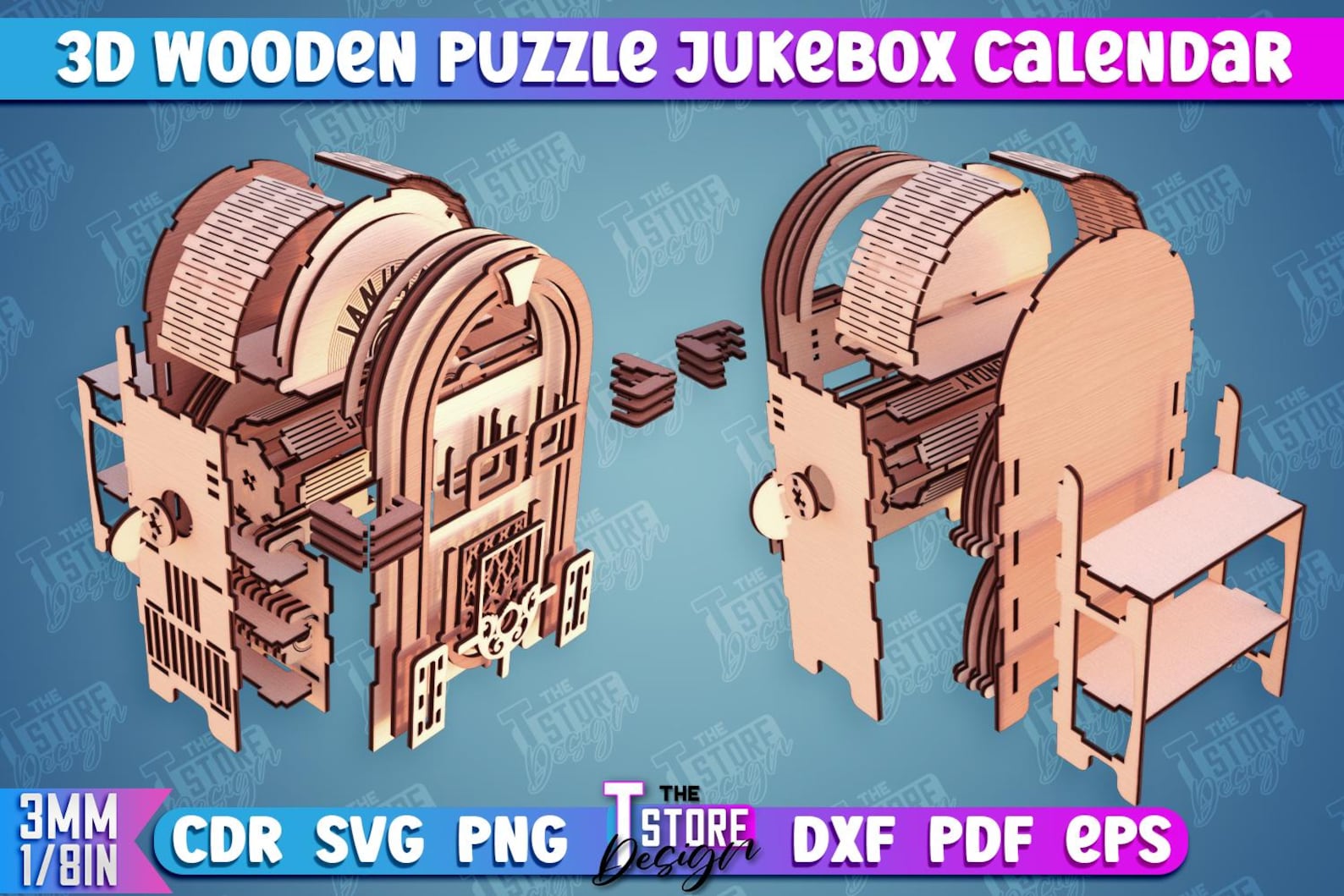 3d Wooden Puzzle Jukebox Calendar Laser Cut | Calendar Laser Cut | Perpetual Calendar Laser ...