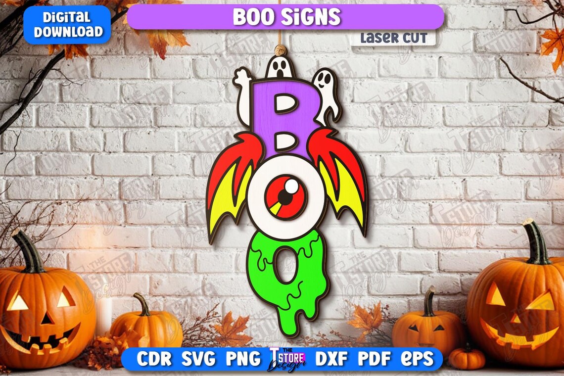 Halloween Boo Door Signs Laser Cut Bundle, 3d Halloween Door Hanger Svg ...