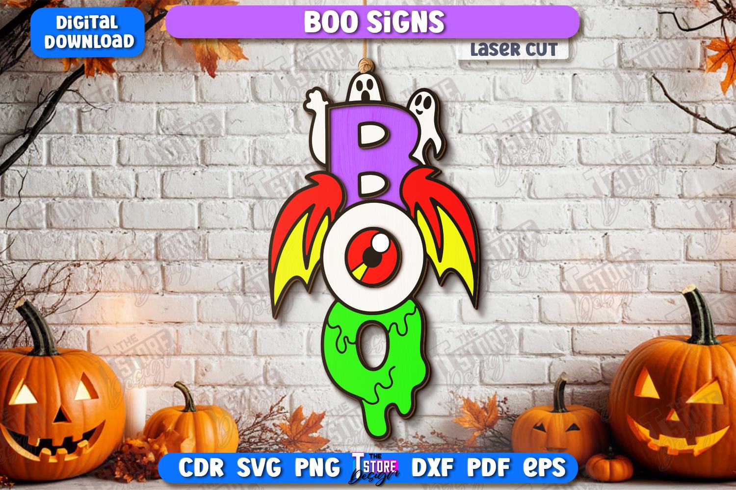 Halloween Boo Door Signs Laser Cut Bundle, 3d Halloween Door Hanger Svg ...