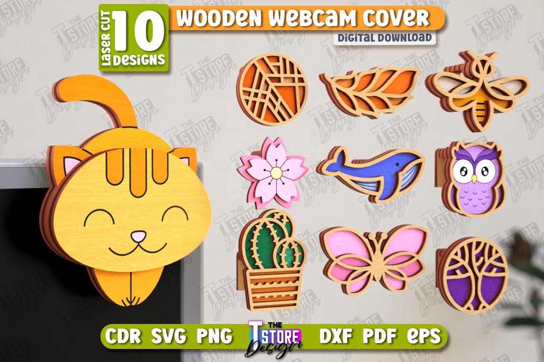 Wooden Webcam Cover Lasercut Bundle, Camera Cover for Laptop Svg, Cute ...