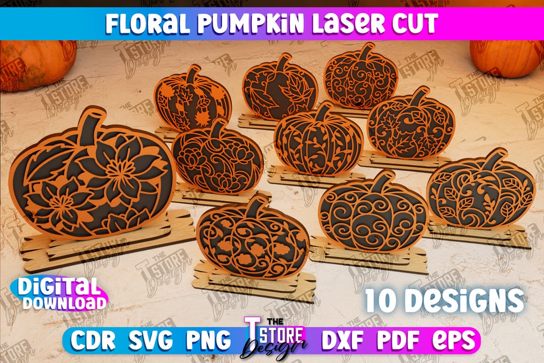 Floral Stacked Pumpkins Laser Cut Bundle, Fall Decor Laser File, 3D ...
