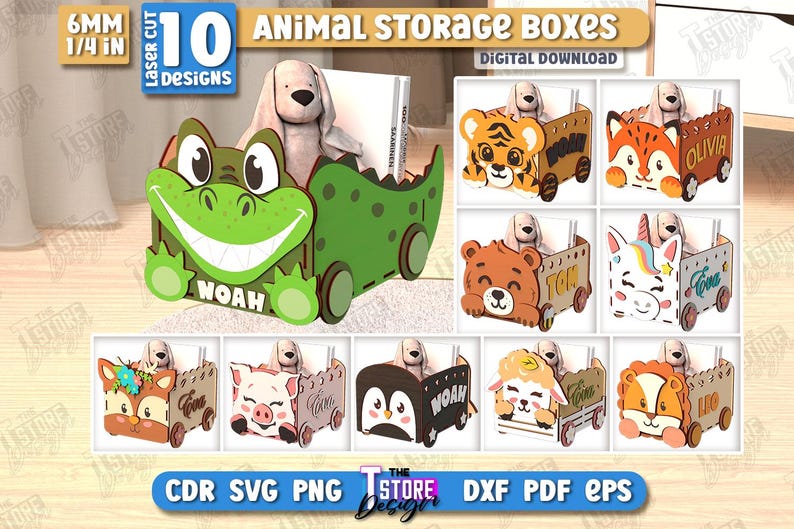 Animal Storage Boxes Laser Cut Bundle, 3d Kids Animal Boxes, Children ...